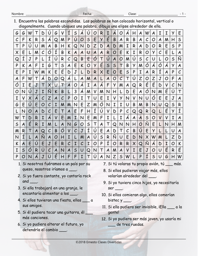 Conditional Sentences Type 2 Spanish Word Search Worksheet | Teaching ...