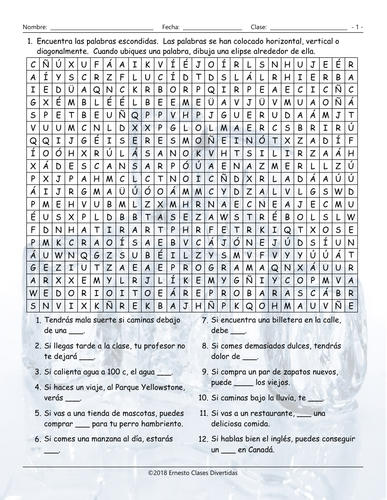 Conditional Sentences Types 0 & 1 Spanish Word Search Worksheet ...