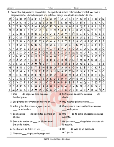 Container Words Spanish Word Search Worksheet | Teaching Resources
