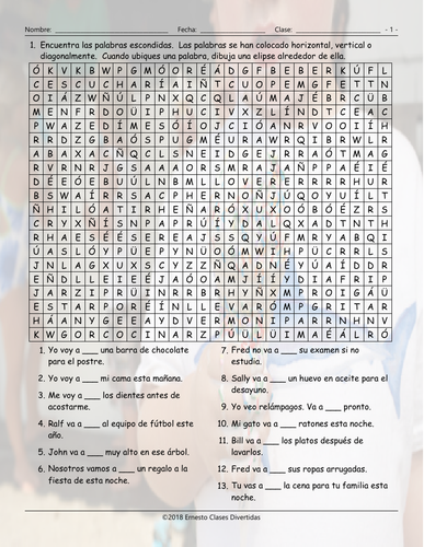 Future Simple Tense with Going To Spanish Word Search Worksheet ...