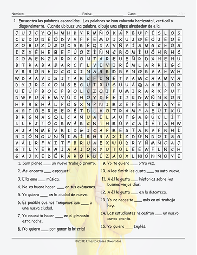 Infinitives Spanish Word Search Worksheet | Teaching Resources