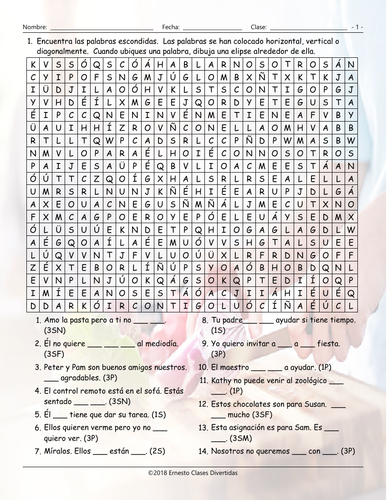 Object Pronouns Spanish Word Search Worksheet | Teaching Resources