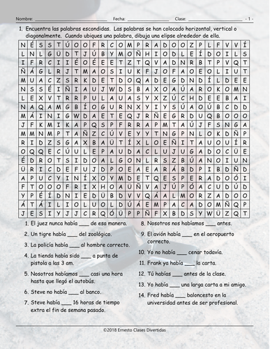 Past Perfect Tense Spanish Word Search Worksheet | Teaching Resources