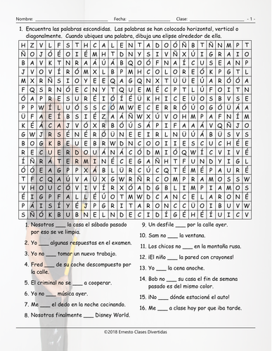 Past Simple Tense with Regular Verbs Spanish Word Search Worksheet ...