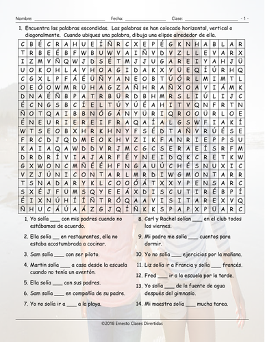 Past Simple with Used To Spanish Word Search Worksheet | Teaching Resources