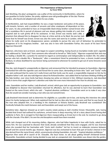 The Importance of Being Earnest - by Oscar Wilde - GCSE Reading ...