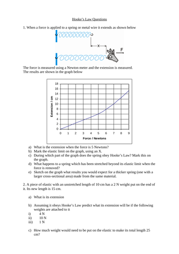 Hooke's Law spring extension questions sheet | Teaching Resources
