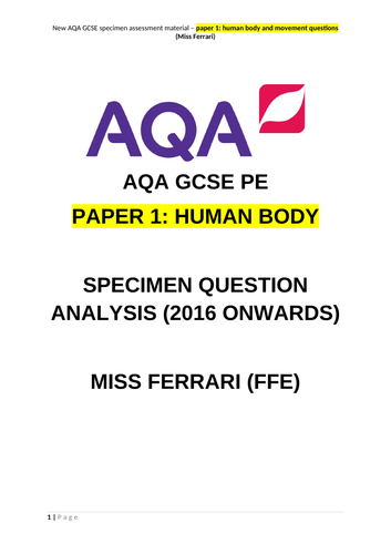 AQA GCSE PE Paper 1 and 2 question and answer bundle | Teaching Resources