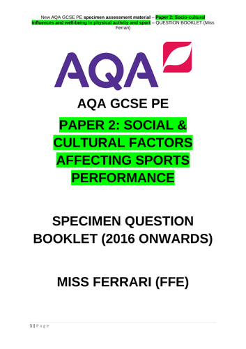 AQA GCSE PE Paper 1 and 2 question and answer bundle | Teaching Resources