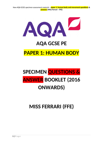 AQA GCSE PE Paper 1 and 2 question and answer bundle | Teaching Resources