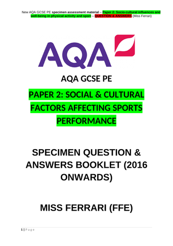 AQA GCSE PE Paper 1 and 2 question and answer bundle | Teaching Resources