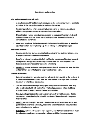 AQA Business GCSE topic 4.2 - Recruitment and selection | Teaching ...