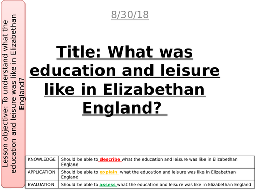 Lesson 9: Education and Liesure in Elizabethan England. | Teaching ...