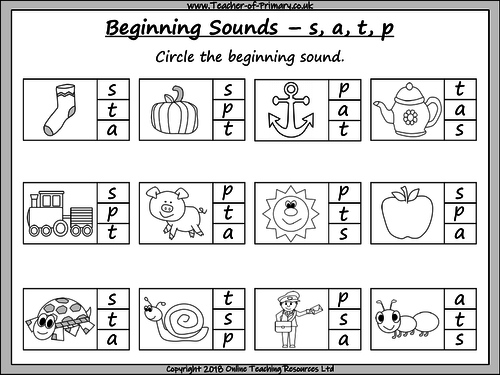 Beginning Sounds - s, a, t, p | Teaching Resources