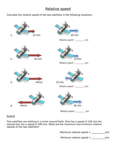 Relative Speed Calculation Sheet Teaching Resources