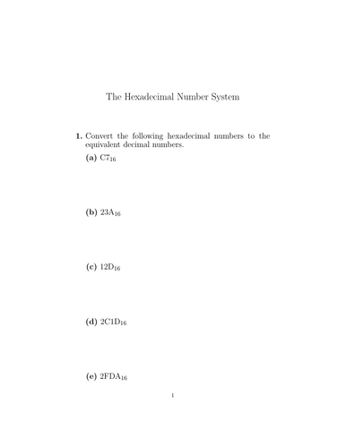 The Hexadecimal Number System worksheet (with solutions) | Teaching ...