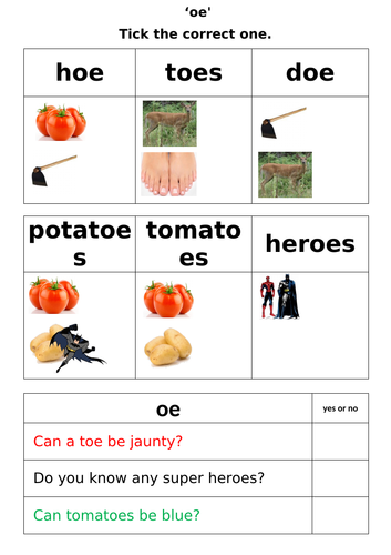 Letters and Sounds - Phase 5 - 'oe' worksheets | Teaching Resources