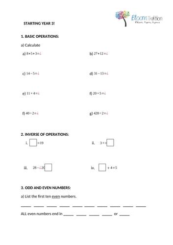 Year 3: Start of year maths recap | Teaching Resources