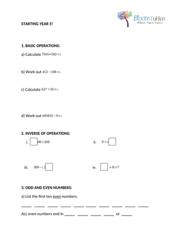 Year 5: Start of year Maths recap | Teaching Resources