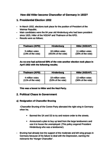 Edexcel 9-1 Weimar & Nazi Germany - How did Hitler become Chancellor ...