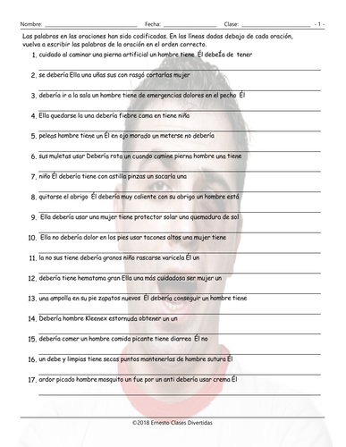 Advice Modals Spanish Scrambled Sentences Worksheet | Teaching Resources