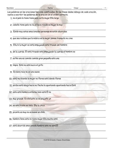 Antonyms and Opposite Actions Spanish Scrambled Sentences Worksheet ...