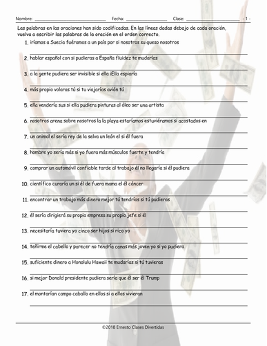 Conditional Sentences Type 2 Spanish Scrambled Sentences Worksheet ...