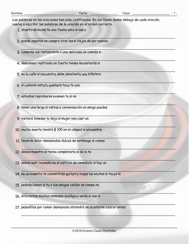 Conditional Sentences Types 0 & 1 Spanish Scrambled Sentences Worksheet ...
