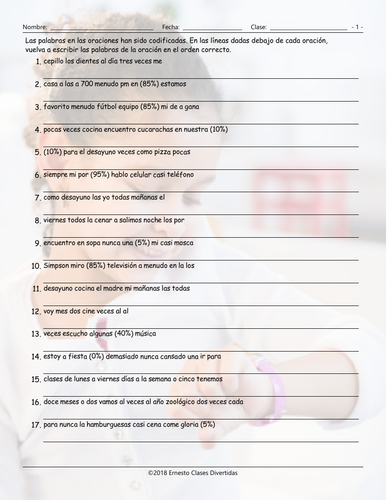 Frequency Adverbs Spanish Scrambled Sentences Worksheet | Teaching ...