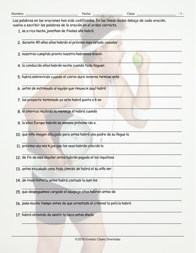 Future Perfect Tense Spanish Scrambled Sentences Worksheet | Teaching ...