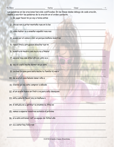 Future Simple Tense with Going To Spanish Scrambled Sentences Worksheet ...
