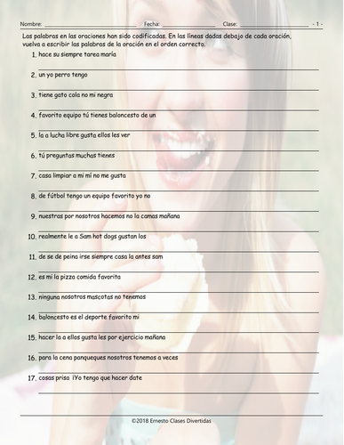 Have, Do, Like and Favorites Spanish Scrambled Sentences Worksheet ...