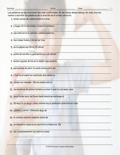 Imperative Verbs Spanish Scrambled Sentences Worksheet | Teaching Resources