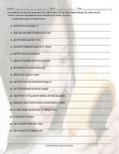 Modals of Obligation, Necessity and Prohibition Spanish Scrambled ...