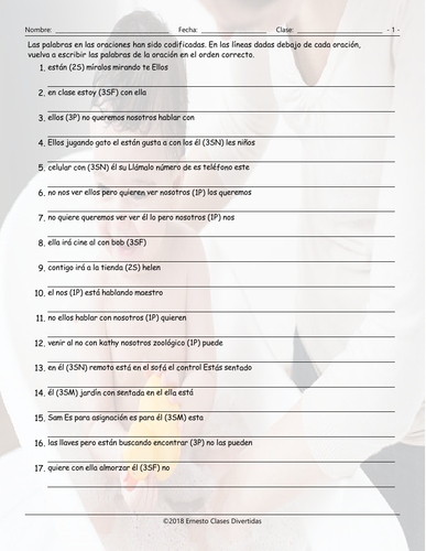 Object Pronouns Spanish Scrambled Sentences Worksheet | Teaching Resources