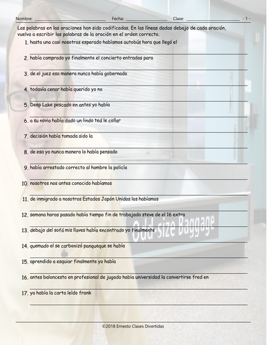 Past Perfect Tense Spanish Scrambled Sentences Worksheet | Teaching ...