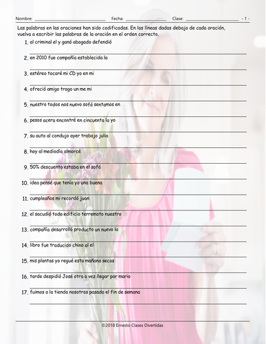 Past Simple Tense with Irregular Verbs Spanish Scrambled Sentences ...