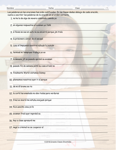 Past Simple Tense with Regular Verbs Spanish Scrambled Sentences ...