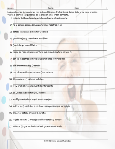 Past Simple with Verbs Estar and Ser Spanish Scrambled Sentences ...