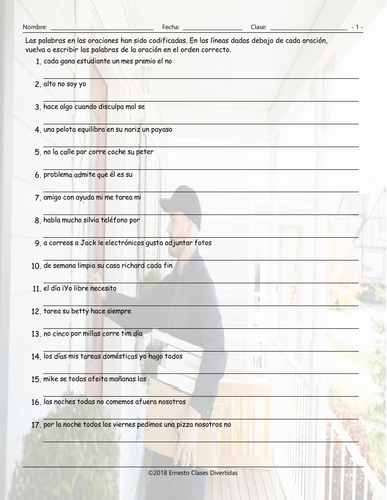 Present Simple Tense Statements Spanish Scrambled Sentences Worksheet ...