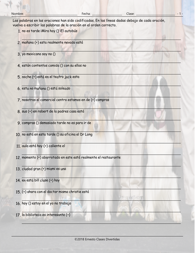 Present Simple with Verbs Estar and Ser Spanish Scrambled Sentences ...