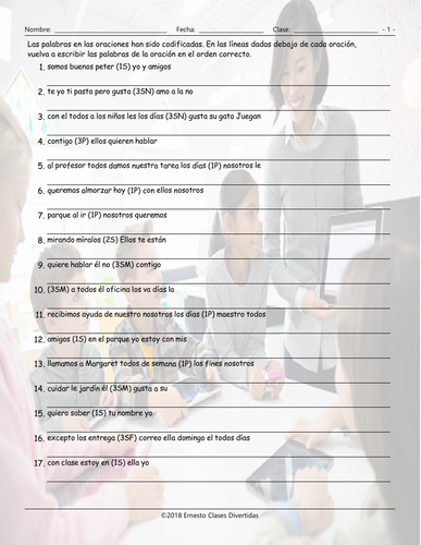 Subject Pronouns Spanish Scrambled Sentences Worksheet | Teaching Resources