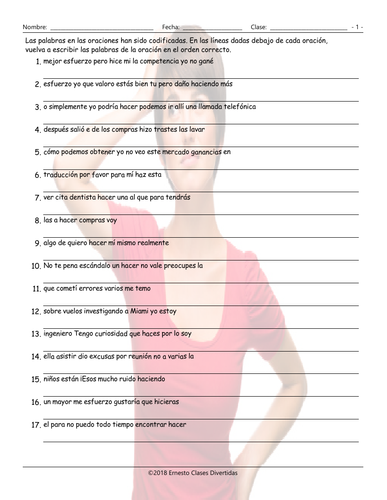 Verb Hacer Spanish Scrambled Sentences Worksheet | Teaching Resources