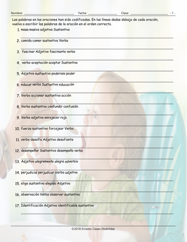 Word Forms Spanish Scrambled Sentences Worksheet | Teaching Resources