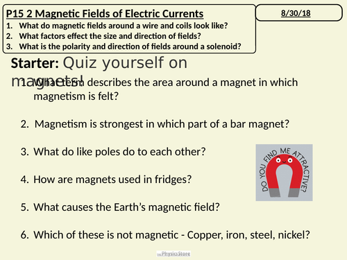 KS4 GCSE Physics AQA P15 2 Magnetic Fields of Electric Currents Lesson ...