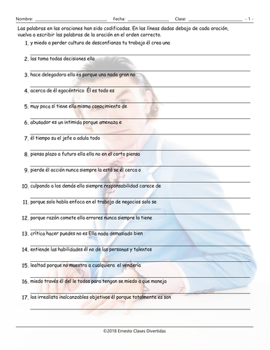 Bad Bosses are Bad Business Spanish Scrambled Sentences Worksheet ...