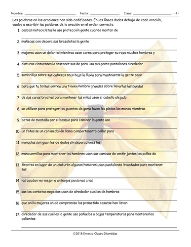 Clothing, Accessories, Footwear, and Jewelry Spanish Scrambled ...