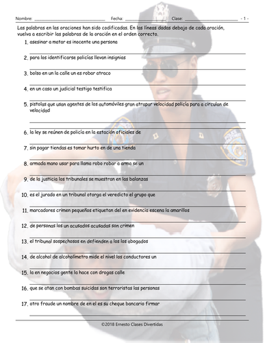 Crime, Law Enforcement, and Courts Spanish Scrambled Sentences ...