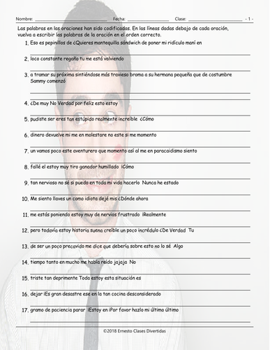 Feelings and Emotions Spanish Scrambled Sentences Worksheet | Teaching ...