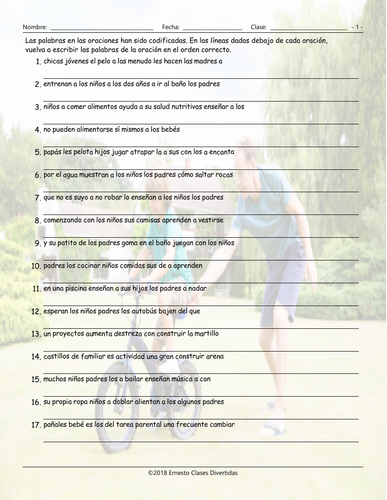 Parenting Activities Spanish Scrambled Sentences Worksheet | Teaching ...